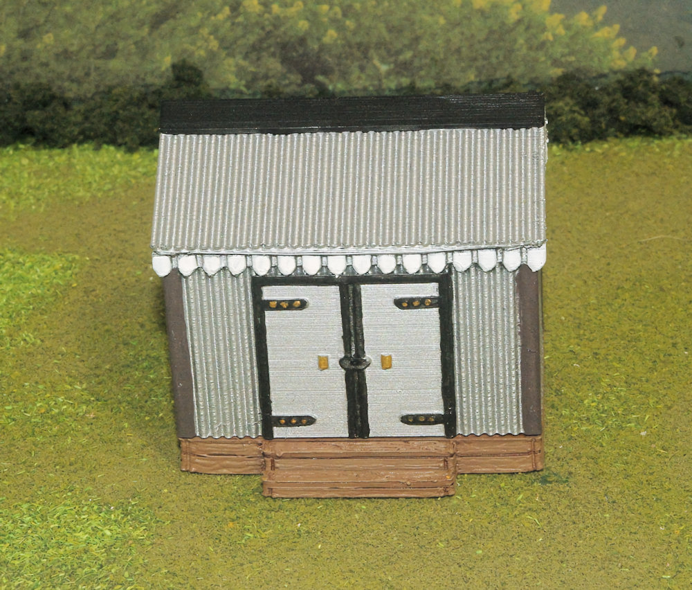 Craig's Models. 1:56 Scale - Storage Shed - Corrugated Iron - Wood Base